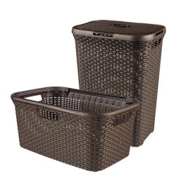 curver 2-er Set STYLE Wäschebox 60L + Wäschekorb 45L dunkelbraun