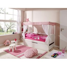 Ticaa Himmelbett MINI Stern Rosa 80x160 cm Var 2 - mit 4er Schubkästen - inkl. Matratze