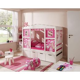 Ticaa Hausbett MINI Prinzessin Rosa 80x160 cm Var 1 - mit Zusatzbett - inkl. 2 Matratzen