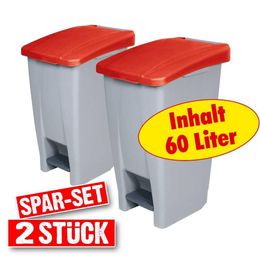 Tret-Abfallbehälter, rot Spar-Set (2x 60 Liter)