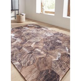 Flachgewebe Teppich Tierfelloptik Patchwork Farbe Braun-Beige 80 x 150 cm