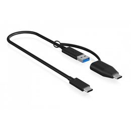 ICY BOX IB-CB033, USB-C zu USB-A Kabel + USB-A to USB-C Adapter, 35 cm, USB 3.2 (Gen 2) 10 Gbit/s, schwarz