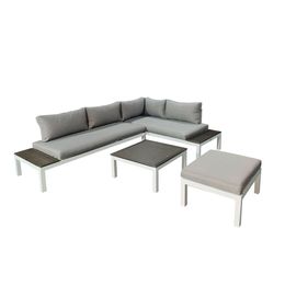 Gartenfreude Aluminium Lounge Ambience, Gestell: weiß; Kissen: grau, WPC-Streben: dunkelgrau
