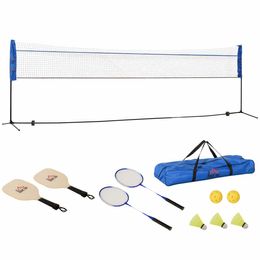 HOMCOM Badmintonnetz Set faltbares Tennisnetz mit Badmintonschläger 107/120/155H cm Höhenverstellbar Indoor