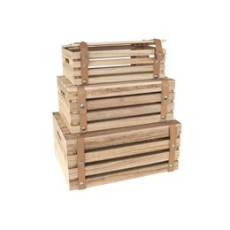 Expo-Börse Holzkisten 3er Set mit PVC Riemen Deko Kisten in 3 Größen
