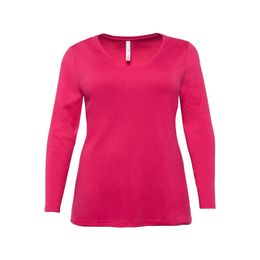 sheego Große Größen: Langarmshirt mit V-Ausschnitt, dunkelpink, Gr.52/54