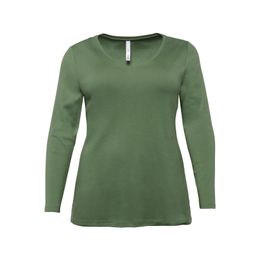 sheego Große Größen: Langarmshirt mit V-Ausschnitt, khaki, Gr.56/58