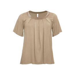 sheego Große Größen: Shirt in A-Linie mit dekorativer Blende, aus Viskose-Jersey, camelfarben, Gr.52/54