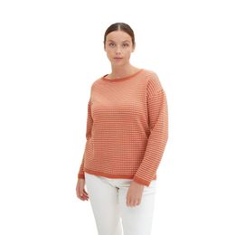 Tom Tailor Große Größen: Pullover in Kontraststruktur mit Rippbündchen, rot, Gr.54