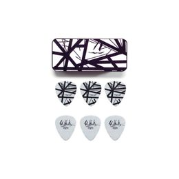 Dunlop Plektrum, EVH PT03 White Pick Tin with Black Stripes 6er-Set