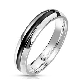 BUNGSA Fingerring Ring mit schwarzem Zierstreifen silber aus Edelstahl Unisex (Ring