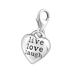 BUNGSA Herzanhänger Anhänger Charm Herz "live love laugh" aus 925 Silber Unisex (1-tlg)