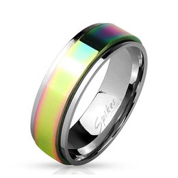 BUNGSA Fingerring Ring Spinner Regenbogen Bunt aus Edelstahl Unisex (Ring