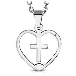 BUNGSA Herzanhänger Anhänger Kreuz in Herz Silber aus Edelstahl Unisex (1-tlg)