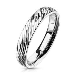 BUNGSA Fingerring Ring diagonaler Diamant Cut Silber aus Edelstahl Unisex (Ring