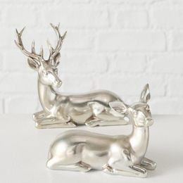 BOLTZE GRUPPE GMBH Tierfigur Reh und Hirsch liegend Deko Weihnachten 2er Set, silberfarben