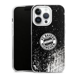 DeinDesign Handyhülle FC Bayern München Offizielles Lizenzprodukt FCB Splatter Schwarz - FCB, Apple iPhone 14 Pro Silikon Hülle Bumper Case Handy Schu