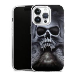 DeinDesign Handyhülle Totenkopf Schädel Trinity, Apple iPhone 14 Pro Silikon Hülle Bumper Case Handy Schutzhülle, weiß, transparent