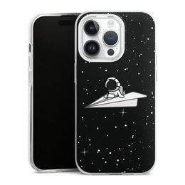 DeinDesign Handyhülle Papier Comic Astronaut Astronaut Paper Plane Comic, Apple iPhone 14 Pro Silikon Hülle Bumper Case Handy Schutzhülle, weiß