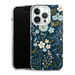 DeinDesign Handyhülle Blumen Muster Blau Floral Autumn 4, Apple iPhone 14 Pro Silikon Hülle Bumper Case Handy Schutzhülle, weiß, transparent