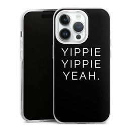 DeinDesign Handyhülle Yippie Yippie Yeah Black, Apple iPhone 14 Pro Silikon Hülle Bumper Case Handy Schutzhülle, weiß, transparent