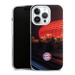 DeinDesign Handyhülle FC Bayern München FCB Stadion Allianz Arena bei Nacht FCB, Apple iPhone 14 Pro Silikon Hülle Bumper Case Handy Schutzhülle, weiß