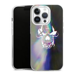 DeinDesign Handyhülle Totenkopf Moji Youtube Glitch Skull, Apple iPhone 14 Pro Silikon Hülle Bumper Case Handy Schutzhülle, weiß, transparent