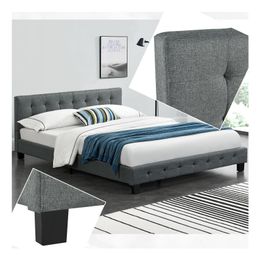 Juskys Polsterbett Manresa 140 x 200 cm - Bett mit Lattenrost und Kopfteil - Grau