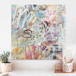 Glasbild Graffiti Love in Pastell