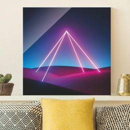Bilderwelten Glasbild Neon Art pink Glas Wandbild - Neonlichtpyramide - Deko Jugendzimmer