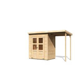 Karibu Gartenhaus "Kano 2" SET mit Anbaudach naturbelassenes Fichtenholz