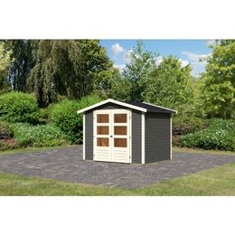Karibu Gartenhaus "Asaba 3" SET terragrau mit Boden, Dachschindeln schwarz