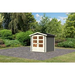 Karibu Gartenhaus "Asaba 2" SET terragrau mit Boden, Dachschindeln schwarz