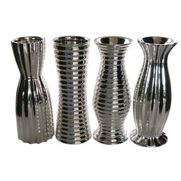 GlasArt Tischvase GlasArt 4er Set Keramik-Vase Silber-glänzend edel modern 22cm hoch 4 versch Vasen im Set (4 St)