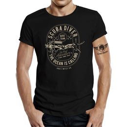 LOBO NEGRO® T-Shirt für den aktiven Taucher: Scuba Diver, The Ocean is Calling, schwarz, S