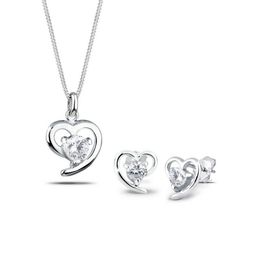 Elli Schmuckset Herz Zirkonia 925 Sterling Silber, weiß