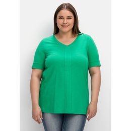 sheego Große Größen: T-Shirt mit gesteppter Falte vorn, aus Jersey, blattgrün, Gr.48/50
