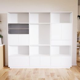 MYCS Aktenregal Weiß - Büroregal: Schubladen in Weiß & Türen in Weiß - Hochwertige Materialien - 226 x 200 x 34 cm, konfigurierbar