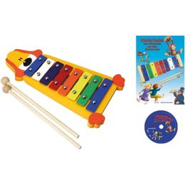 Clifton Spielzeug-Musikinstrument Metallophon Hund, mit 8 Tönen und Kinderlieder CD, Karaoke CD mit Heft, bunt