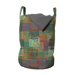 Abakuhaus Wäschesäckchen Wäschekorb mit Griffen Kordelzugverschluss für Waschsalons, Geometrisch Grunge Folk Regenbogen, bunt
