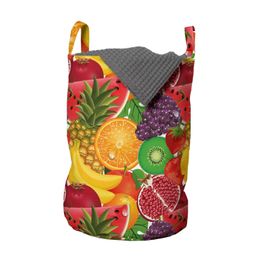 Abakuhaus Wäschesäckchen Wäschekorb mit Griffen Kordelzugverschluss für Waschsalons, Bunt Tropical Frische Früchte