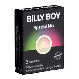 Billy Boy Kondome Special Mix (3 Sorten Kondome) Packung mit, 3 St., transparente Kondome, beliebte Sorten, verschiedene Kondome im Sortiment, weiß
