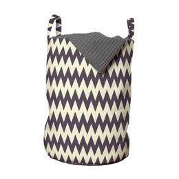 Abakuhaus Wäschesäckchen Wäschekorb mit Griffen Kordelzugverschluss für Waschsalons, Winkel Grenzen Sie Sharp Zigzags, beige