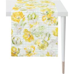 Apelt Tischläufer 6405 SPRINGTIME, Frühjahrsdeko, Frühling (1-tlg), Digitaldruck, gelb|weiß
