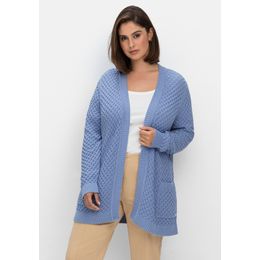 sheego Große Größen: Strickjacke in Wabenstruktur, in leichter A-Linie, mittelblau, Gr.40/42