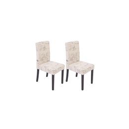 MCW 2er-Set Esszimmerstuhl Stuhl K&uuml;chenstuhl Littau Textil mit Schriftzug, creme, dunkle Beine