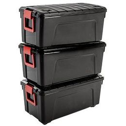 3 IRIS OHYAMA Multi Aufbewahrungsboxen 3x 75,0 l schwarz, rot 39,5 x 78,0 x 56,0 cm