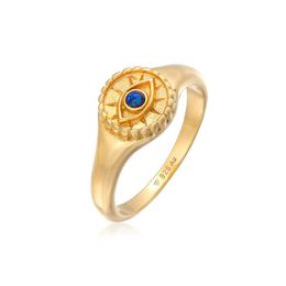 Elli Fingerring »Siegelring Evil Eye Blue syn. Opal 925 Silber« Gold 58 mm Siegelring mit Schutzsymbol blaues Auge für Damen