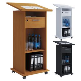 Vcm Holz mobiles Rednerpult Ma&szlig;e ca. H. 108 bis 120 cm x B. 60 cm x T. 50 cm Stehpult mit Rollen rollbar mit Schublade Stehtisch - Melta