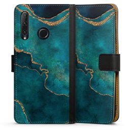 DeinDesign Handyhülle Glitzer Look Marmor Kunst Gemstone Glamour teal, Huawei Honor 20 Lite Hülle Handy Flip Case Wallet Cover, schwarz